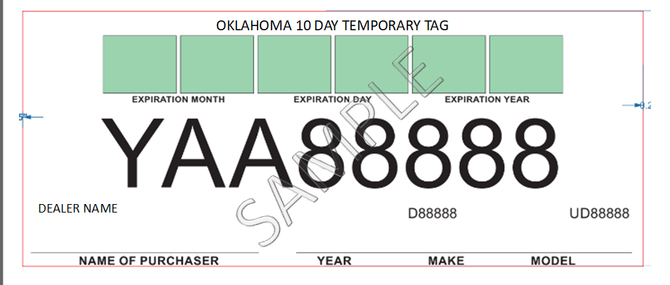 Temp Tags 10 DAY (Full Size) ( Car Size) 12"x6" Sold in increments of ...