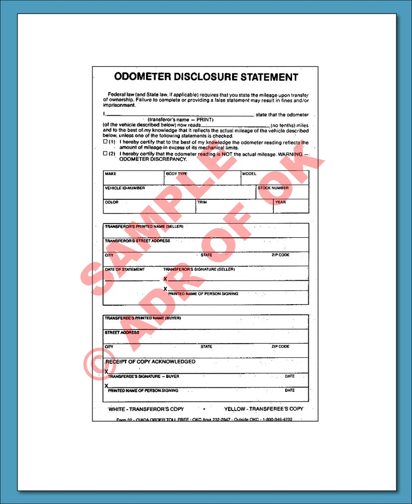 Odometer Disclosure Statement | Dealer Forms | ADR of OKLA – ADR of ...