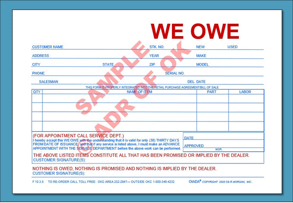 We Owe | Dealer Forms | ADR of OKLA – ADR of Oklahoma