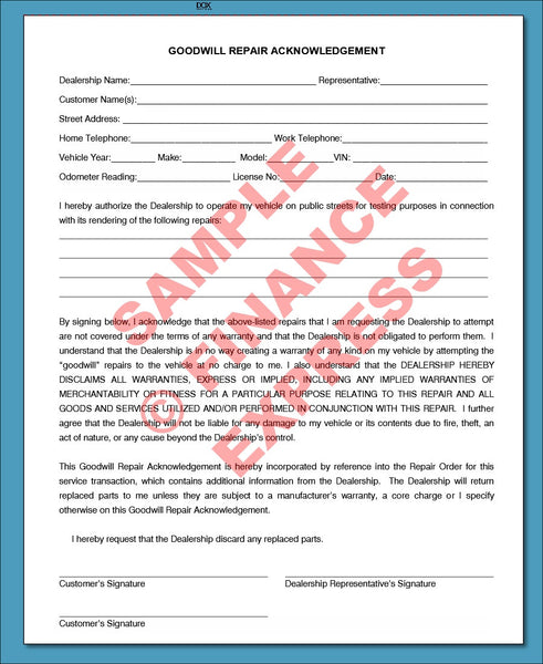 Goodwill Repair Acknowledgement | Dealer Forms | ADR of OKLA – ADR of ...