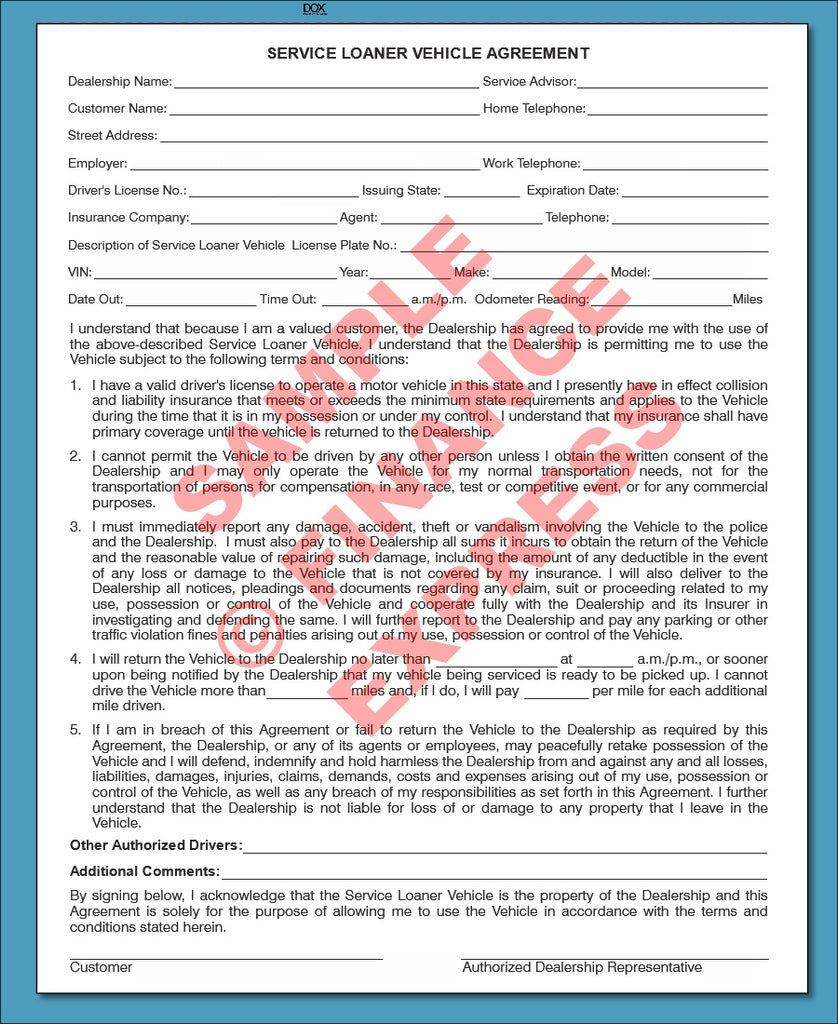 Service Loaner Agreement | Dealer Forms | ADR of OKLA – ADR of Oklahoma